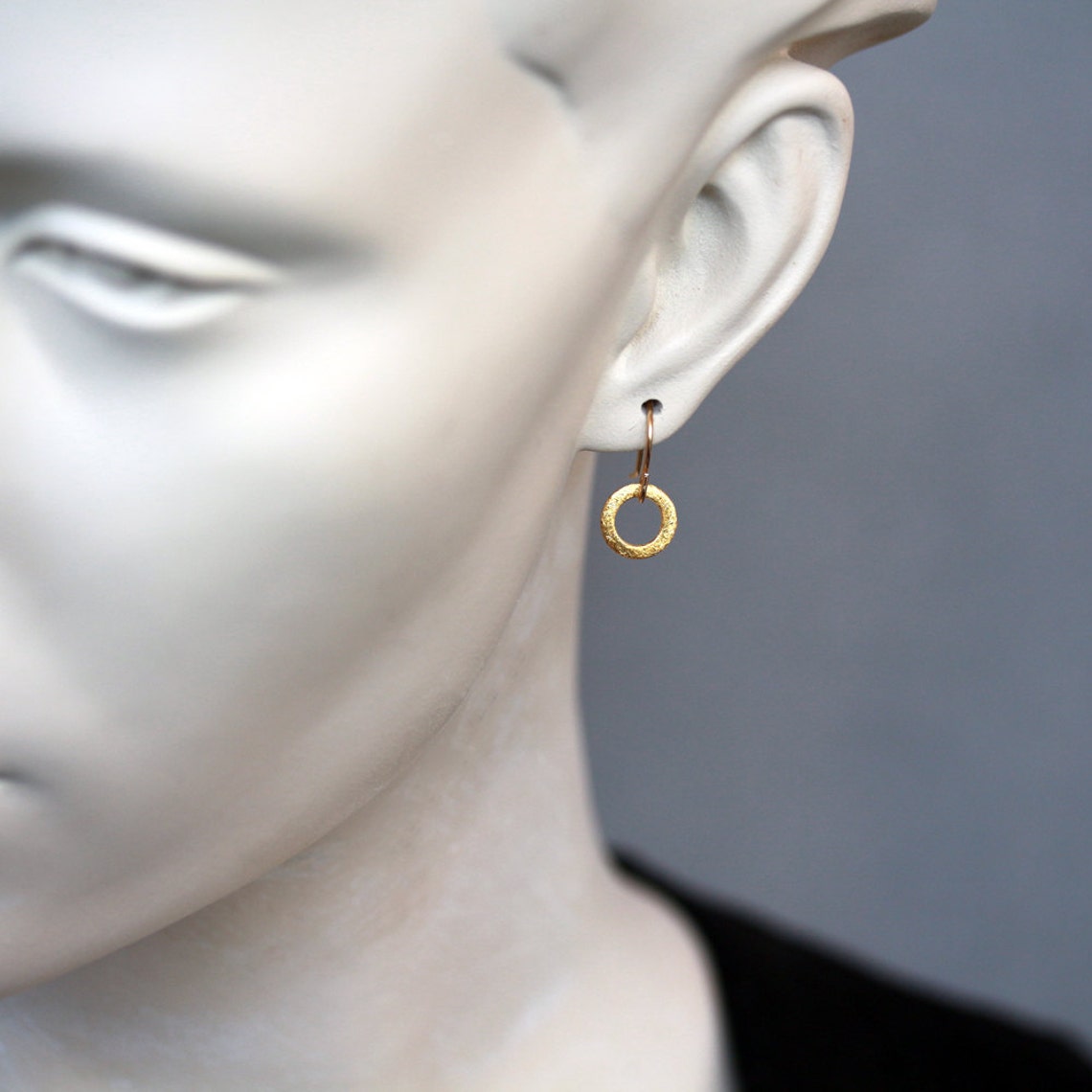 Brushed Gold Vermeil Circle Drop Earrings, Handmade Gold Filled ...