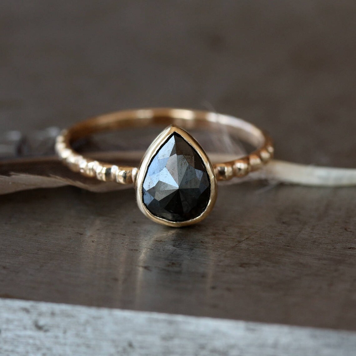 Teardrop Wedding Ring Set Rose Cut Black Pear Diamond | Etsy