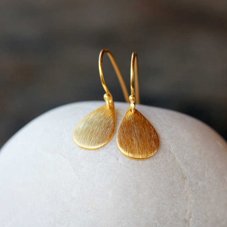 Gold Teardrop Earrings Everyday Sparkle Earrings Gold Curved | Etsy