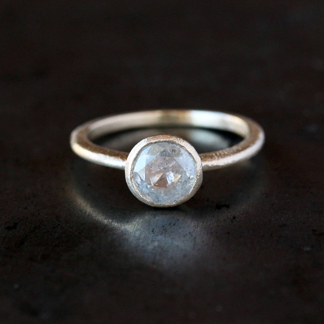 Icy Diamond Ring, Rustic Engagement Ring, Brushed 14k Solid Gold, Satin ...