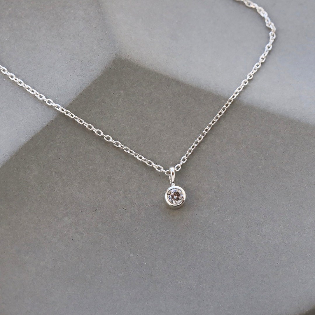 Tiny Diamond Necklace, Round Salt and Pepper Diamond, Adjustable ...