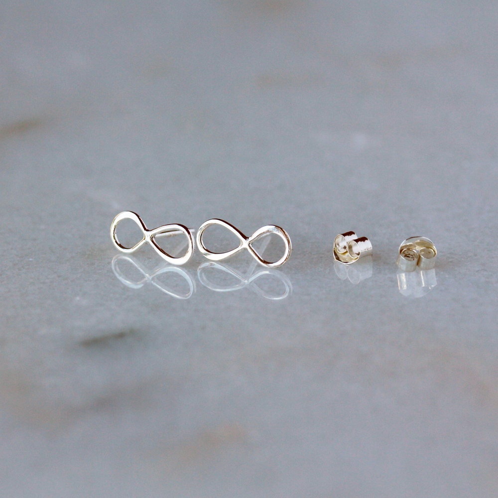 Silver Infinity Studs, Figure Eight Figure 8 Sterling Silver Earrings ...