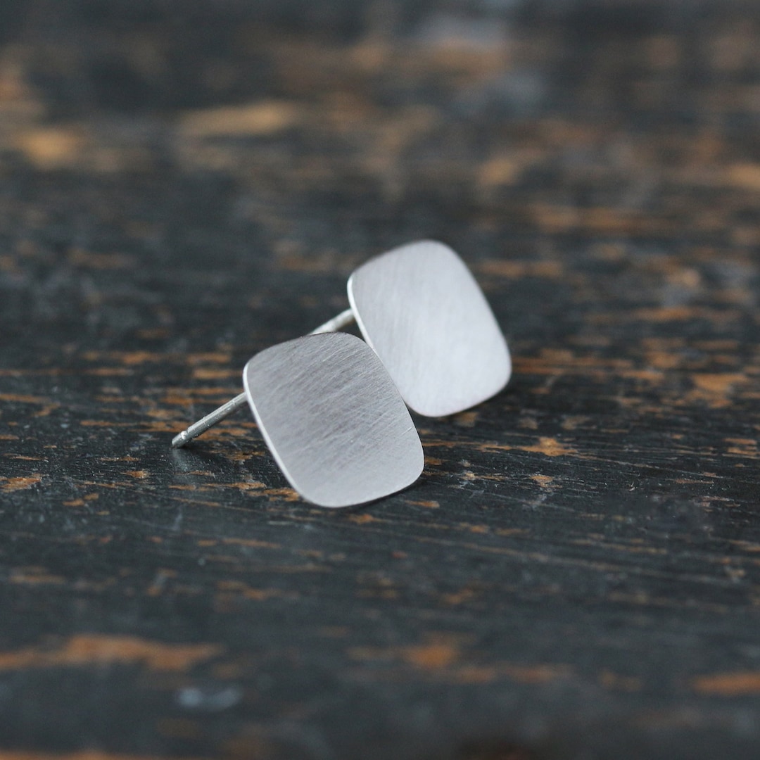 Silver Square Earrings, Sterling Silver Geometric Jewelry, Simple Post ...