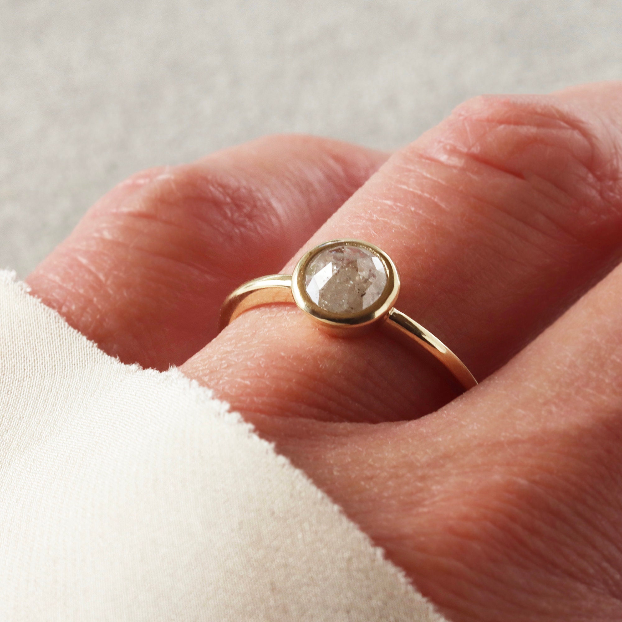 Icy Diamond Ring, Natural Rose Cut Diamond, 14k Yellow or Rose Gold ...