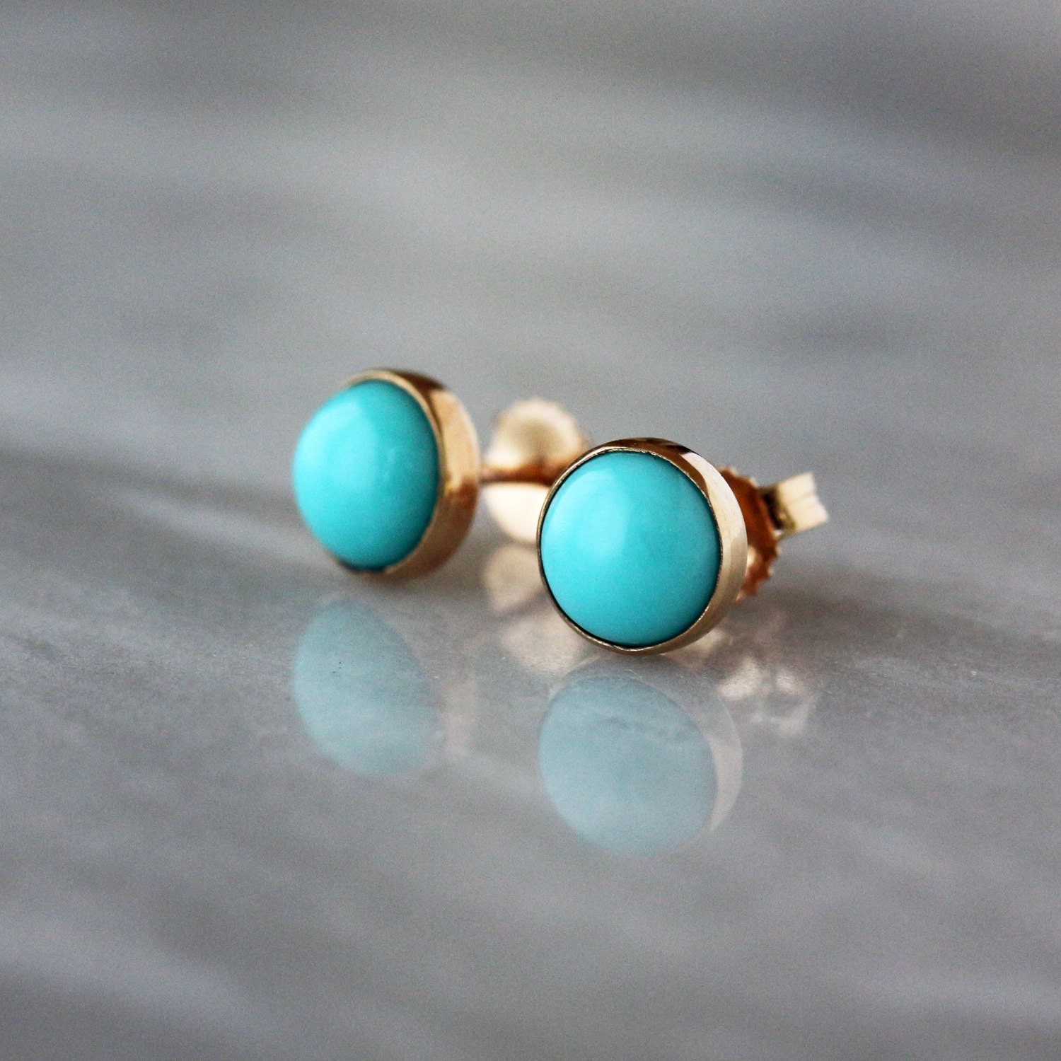 Turquoise Studs Gold Stud Earrings 14k Yellow Gold Post | Etsy