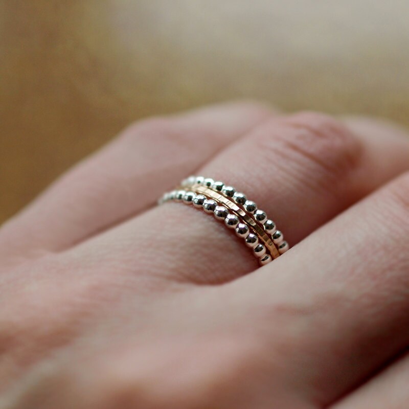 Stacking Ring Set of 3 Mixed Metal Rings / Silver Dotted - Etsy