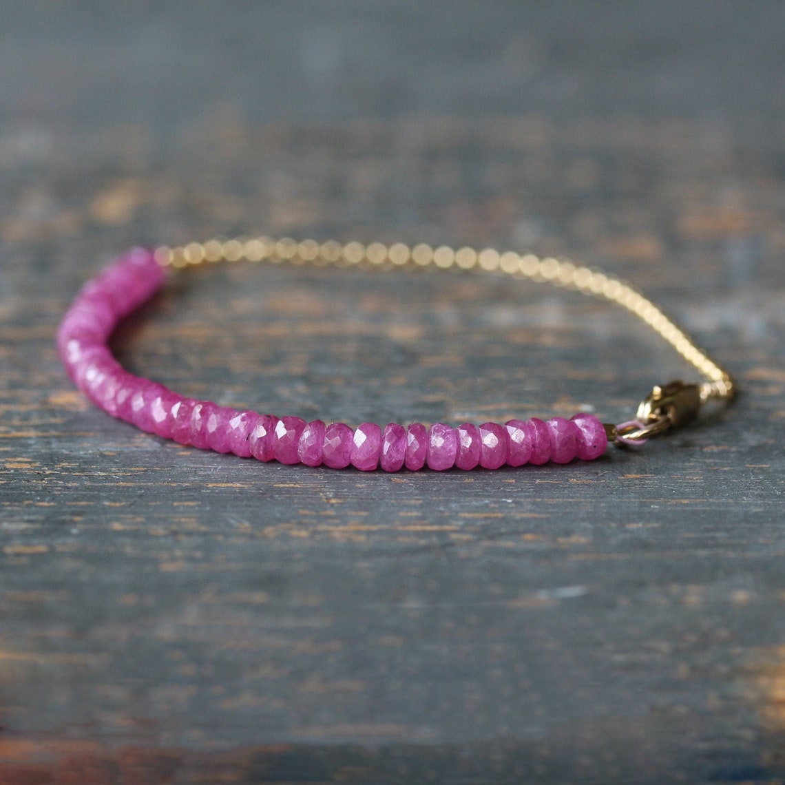 Dainty Pink Sapphire Bracelet 14k Gold Fill Chain September - Etsy