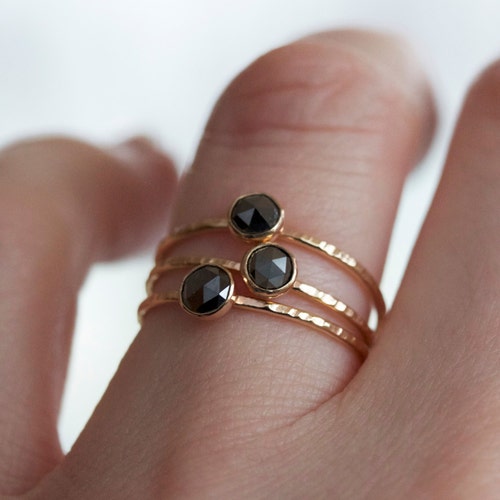 Black Diamond Stacking Ring Rose Cut Diamond in 14k Solid - Etsy