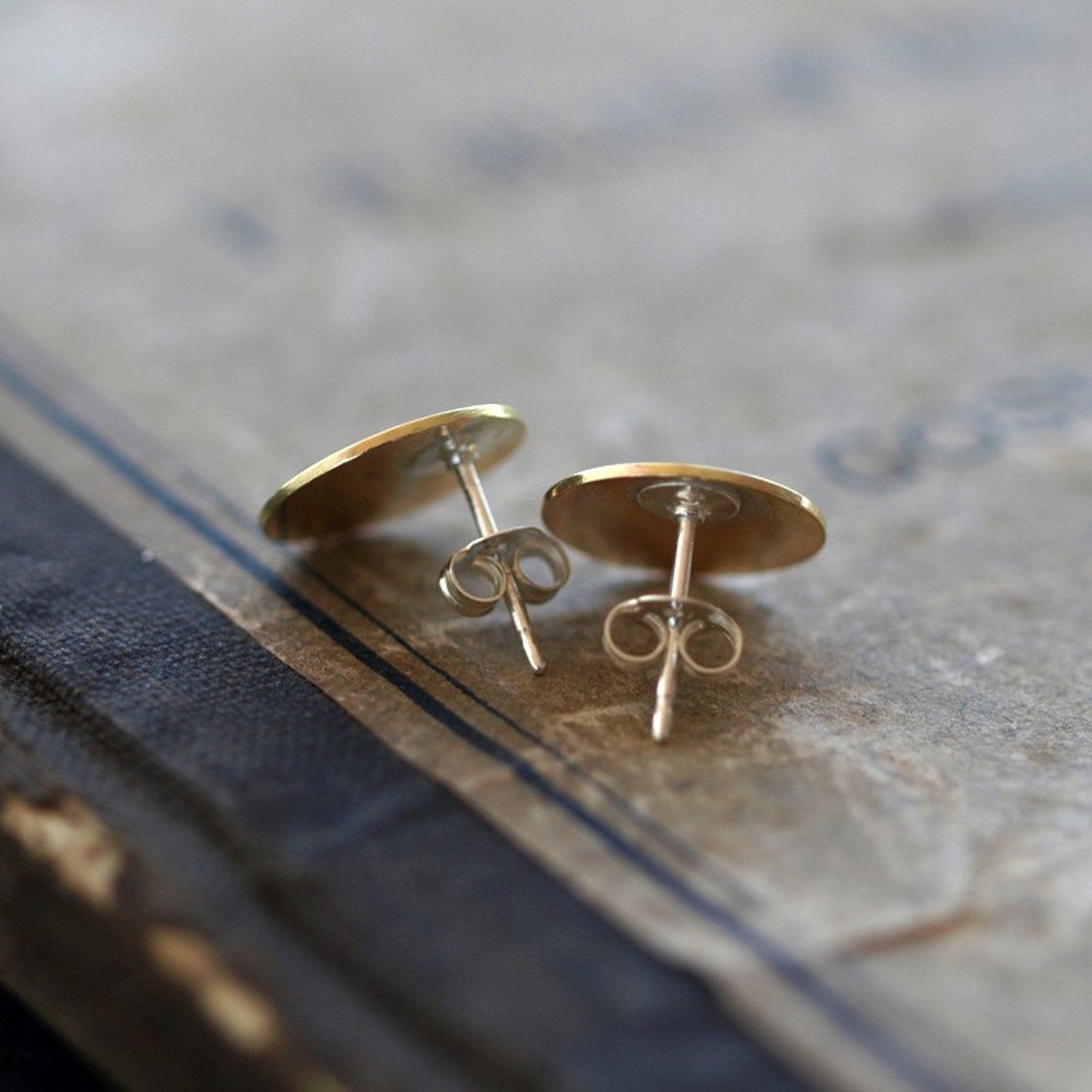 Round Brass Earrings, Brass Circle Studs, Gold Disk Earrings, Minimal ...