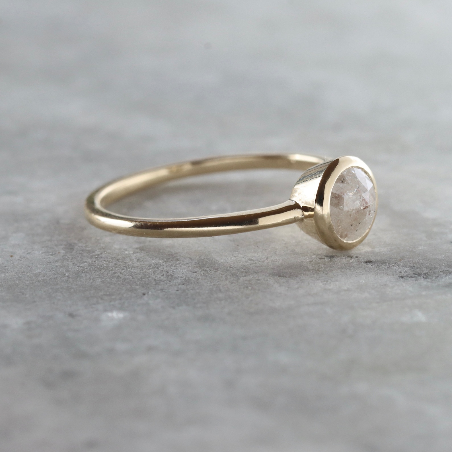 Icy Diamond Ring, Natural Rose Cut Diamond, 14k Yellow or Rose Gold ...