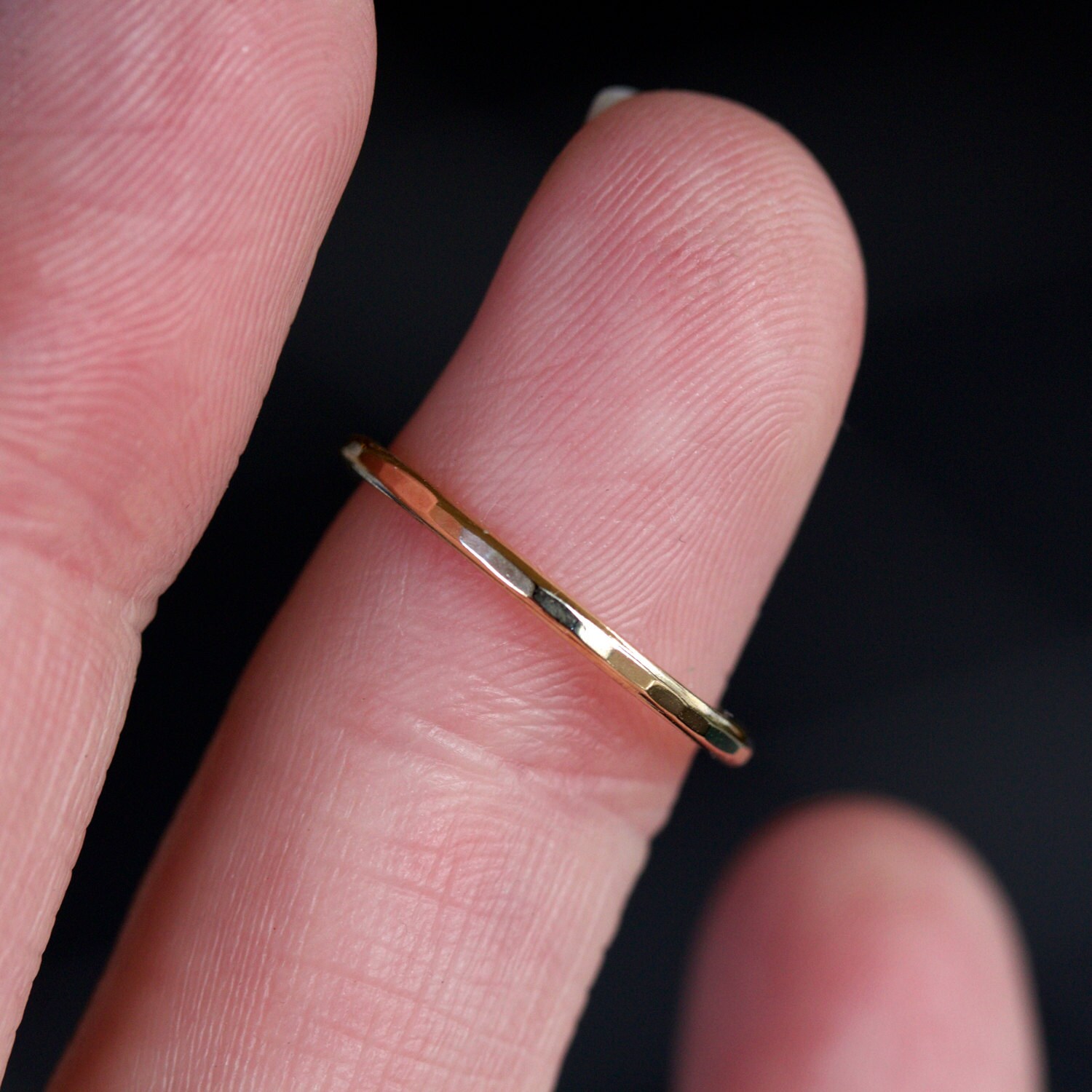 Slim Gold Wedding Ring Faceted 14k Yellow or Rose Gold - Etsy