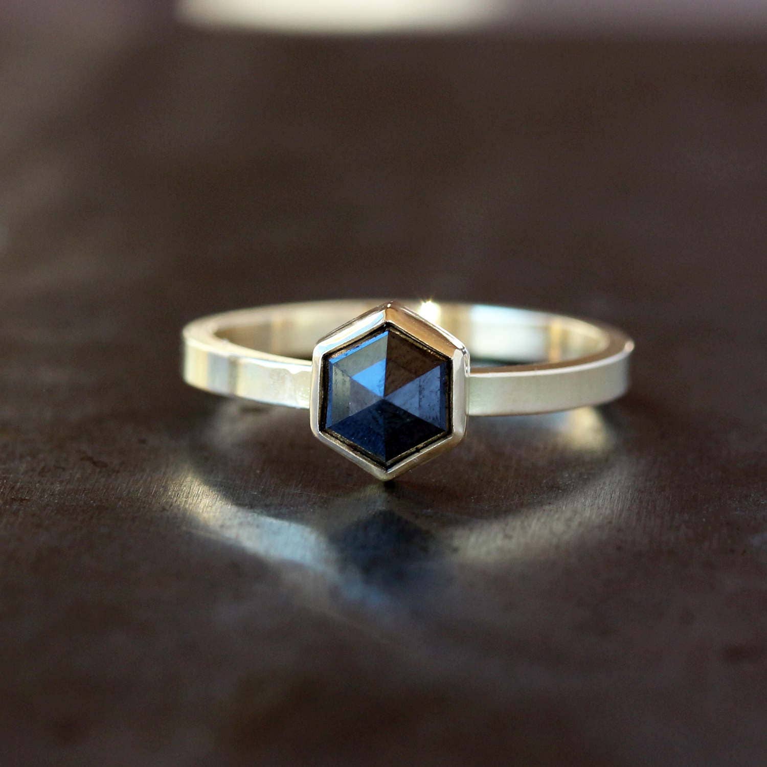 Black Diamond Hexagon Ring Rose Cut Hexagonal Diamond 18k | Etsy