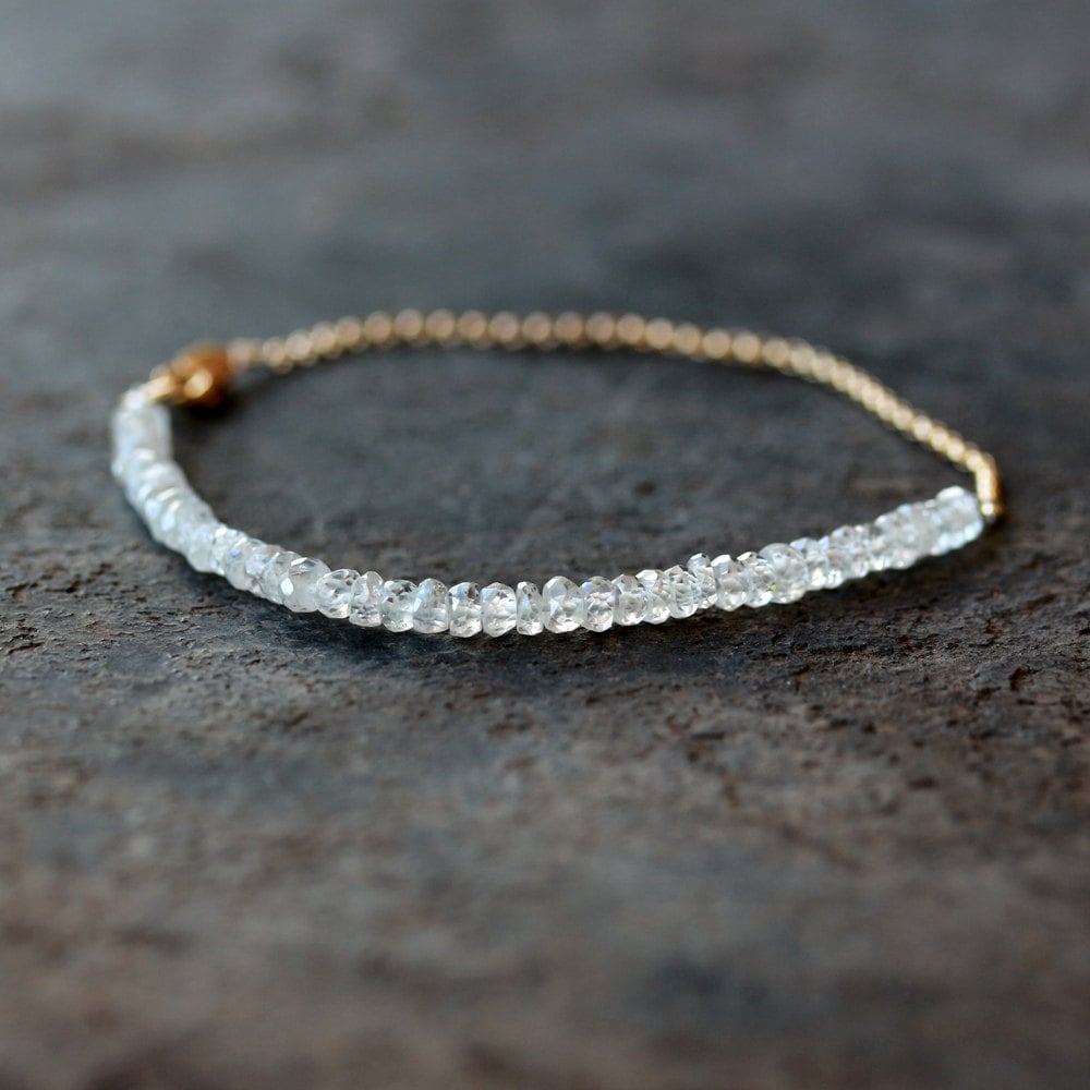 White Gemstone Bracelet, 14k Gold Filled Precious Gemstone Jewelry ...