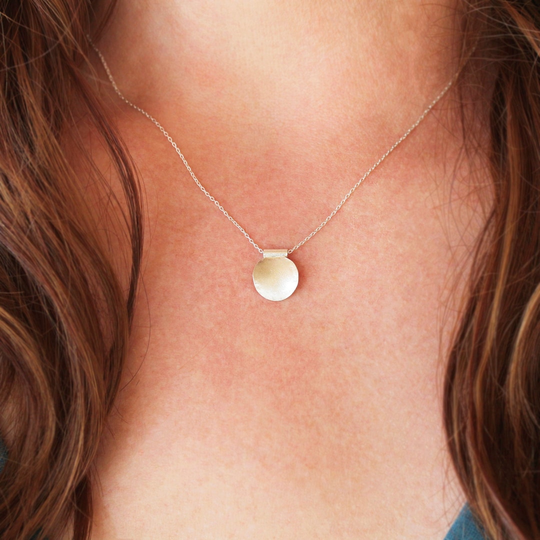 Silver Disc Necklace Sterling Silver Layering Jewelry Curved - Etsy