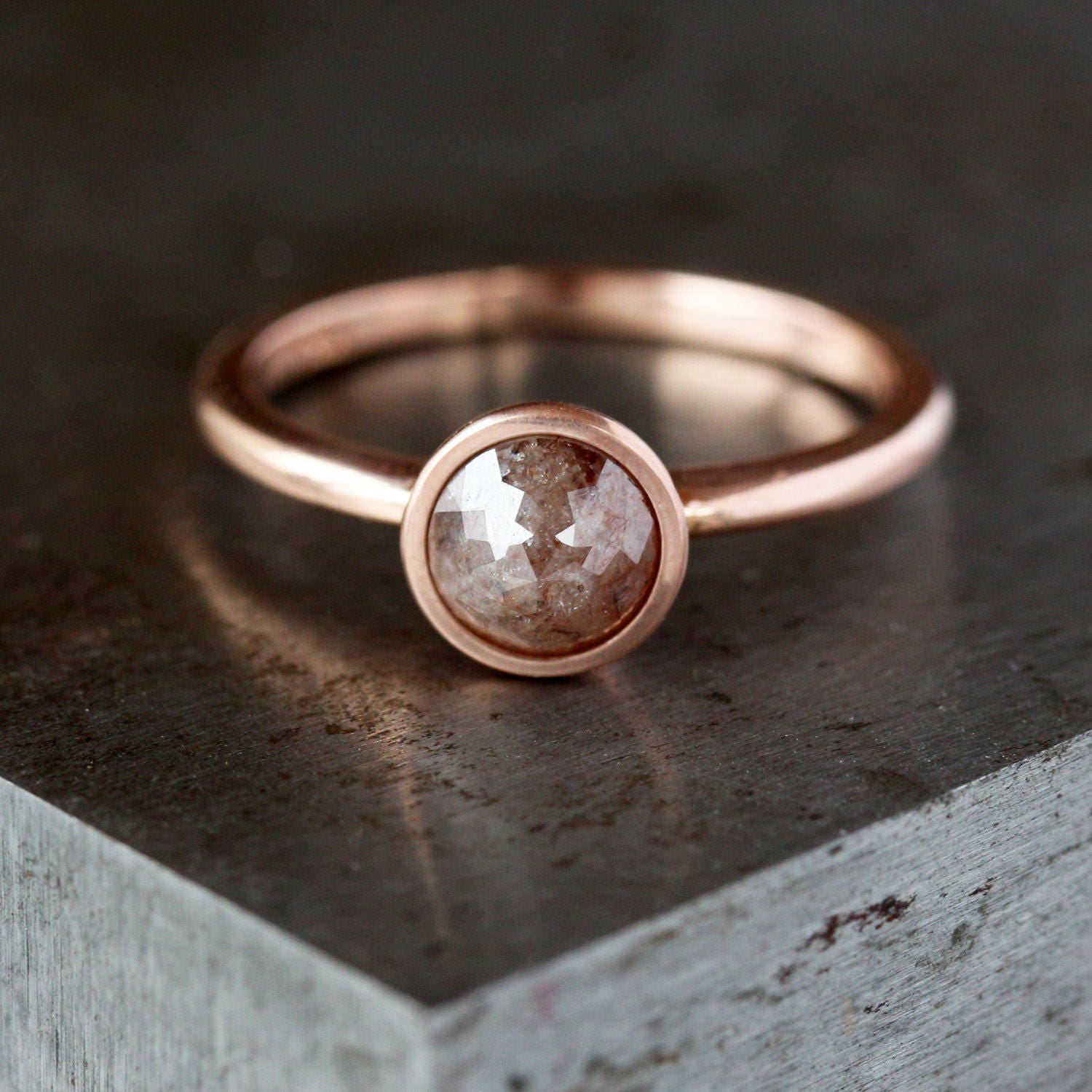 Rose Cut Natural Color Diamond Ring Solid 14k Rose Gold Band | Etsy