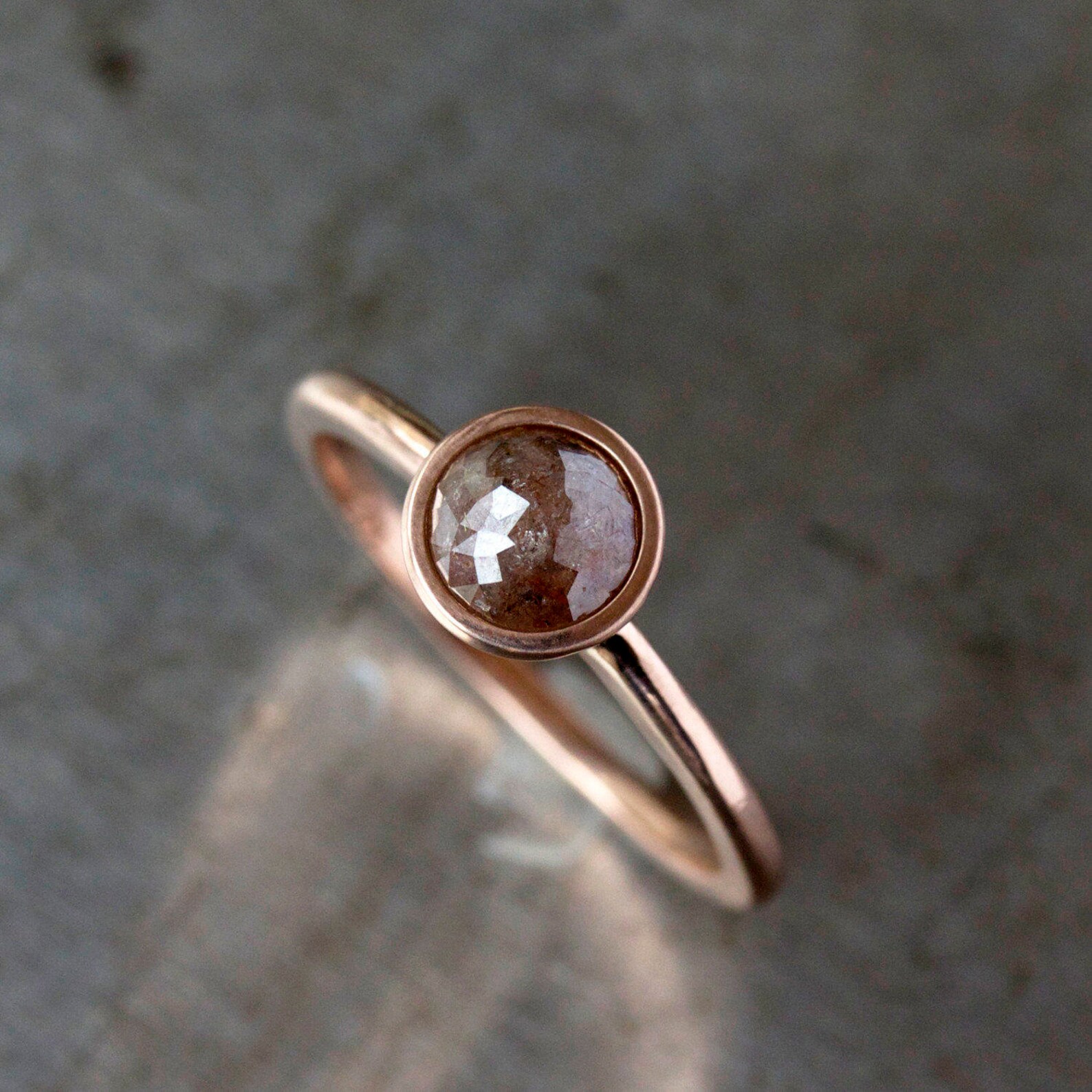 Rose Cut Natural Color Diamond Ring, Solid 14k Rose Gold Band, Your ...