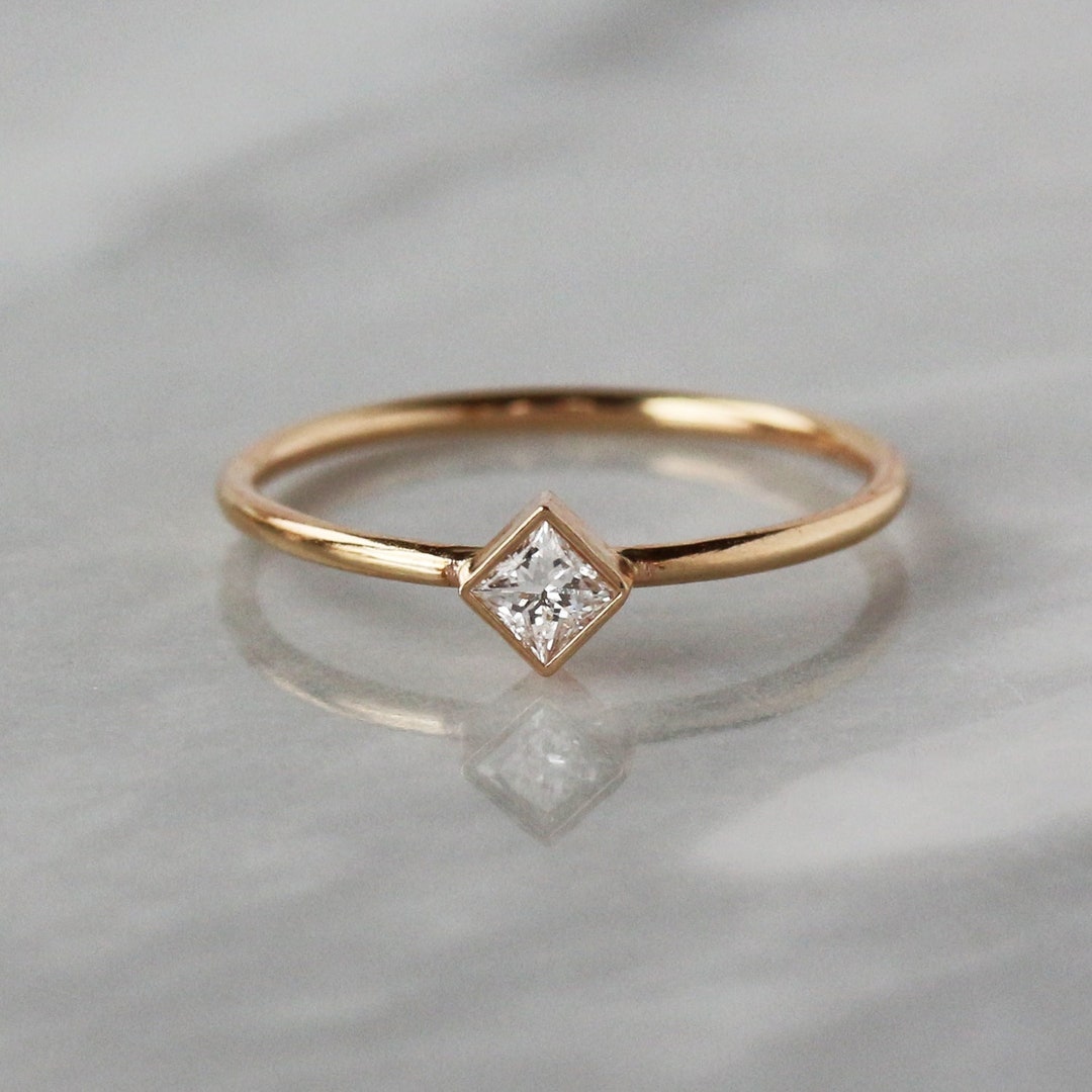Princess Diamond Solitaire Ring, Square Diamond Engagement Ring, 14k ...