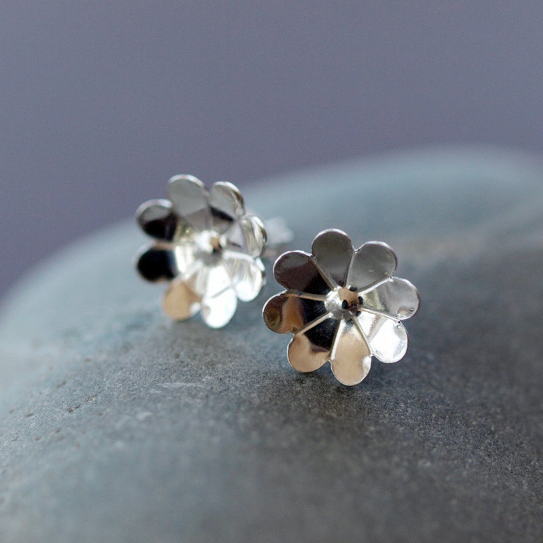 Silver Flower Earrings, Sterling Silver Studs, Floral Jewelry ...