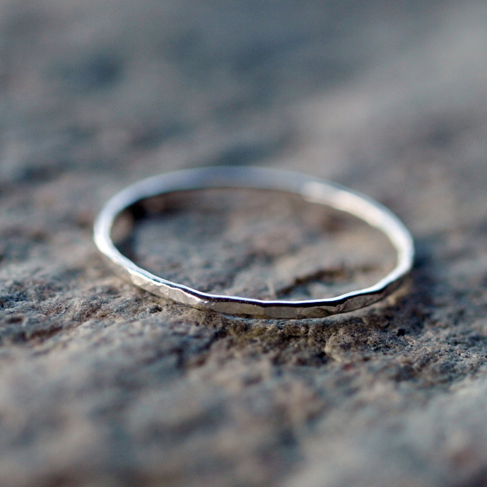 Thin Sterling Silver Ring Hammered Stacking Ring Slim Silver - Etsy