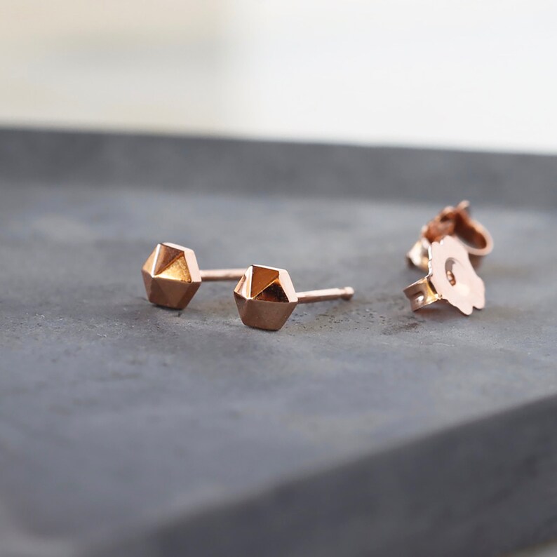 Hexagon Stud Earrings, Solid 14k Gold Hexagon Studs, Rose Gold ...