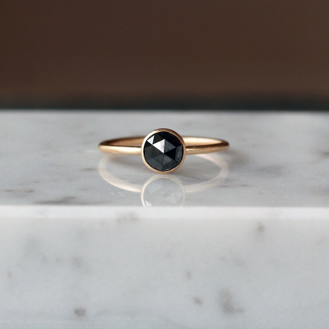 Black Diamond Ring Rose Cut Black Diamond Satin Matte Brushed - Etsy