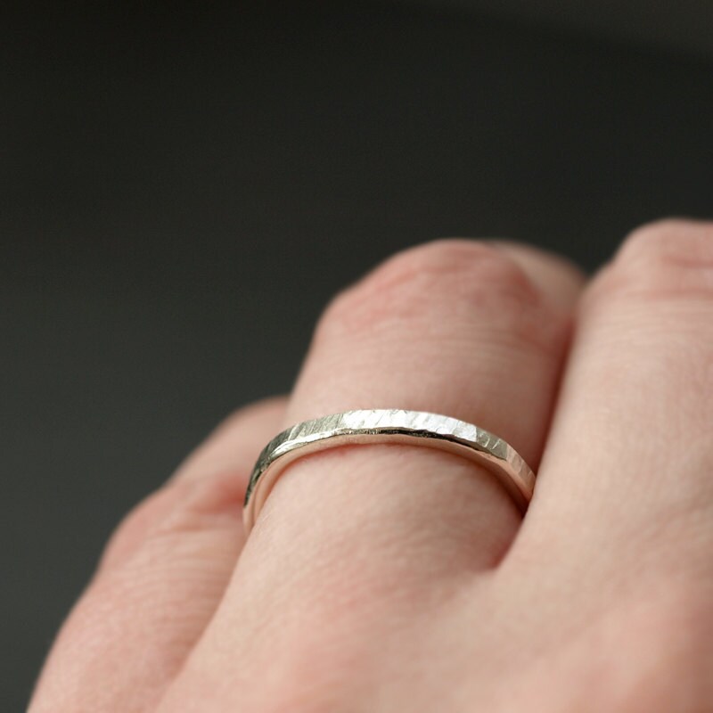 Silver Square Ring Hammered Bark Wedding Band 925 Silver - Etsy