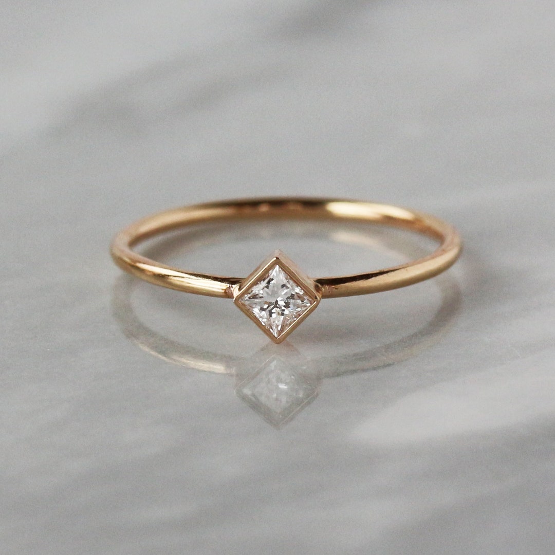 Princess Diamond Solitaire Ring Square Diamond Engagement - Etsy