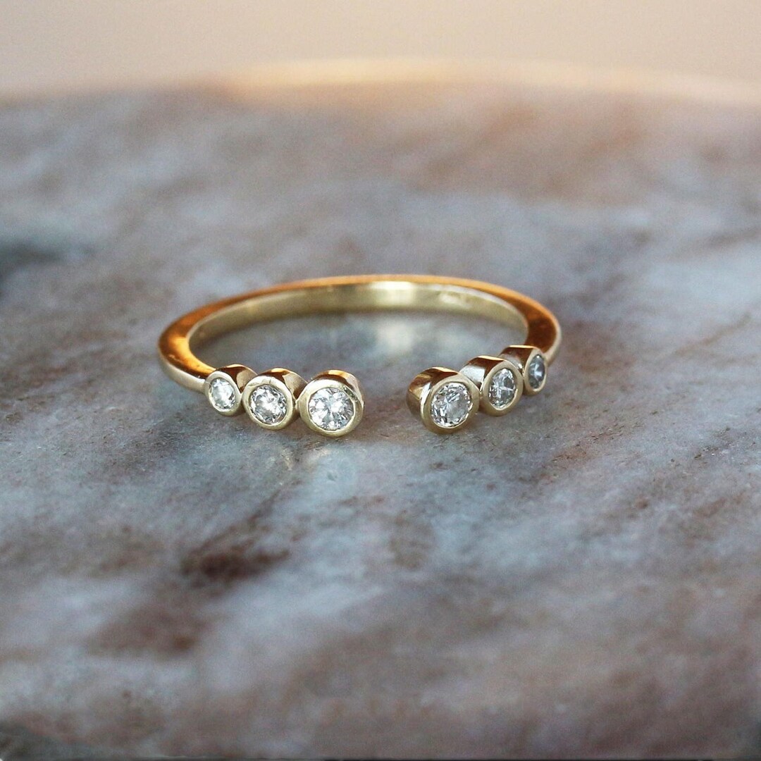 Diamond Cuff Ring, 14k Solid Gold Open Space Ring, Stacking Wedding ...