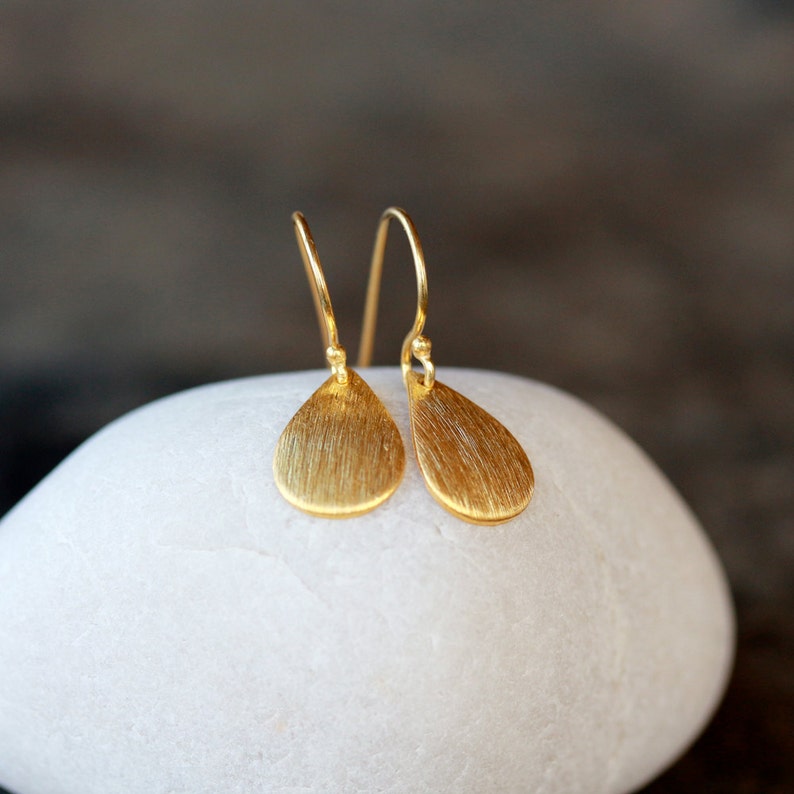 Gold Teardrop Earrings Everyday Sparkle Earrings Gold Curved | Etsy