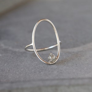 Silver Oval Ring With Gray Rose Cut Diamond, Large Open Oval Ring With ...