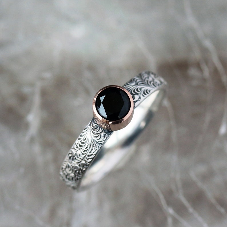 Black Onyx Ring Sterling Silver Oxidized Black Scroll Pattern - Etsy