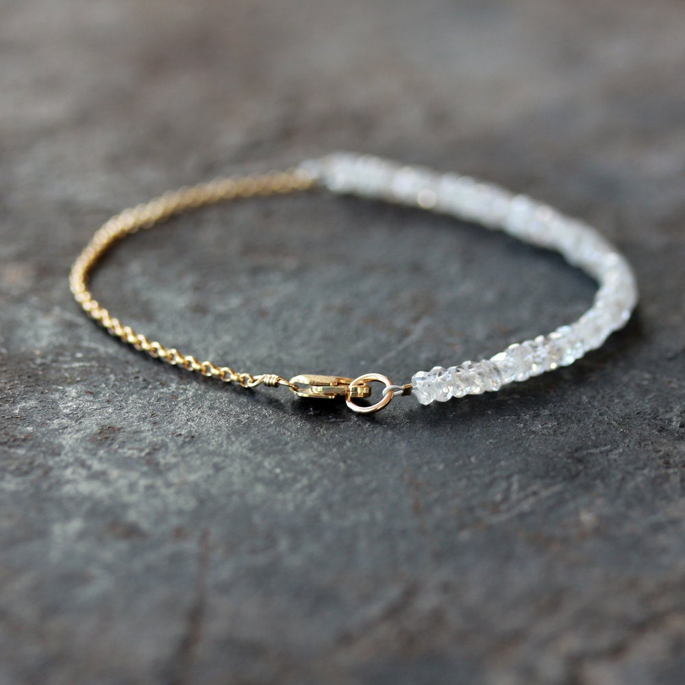 White Gemstone Bracelet 14k Gold Filled Precious Gemstone | Etsy
