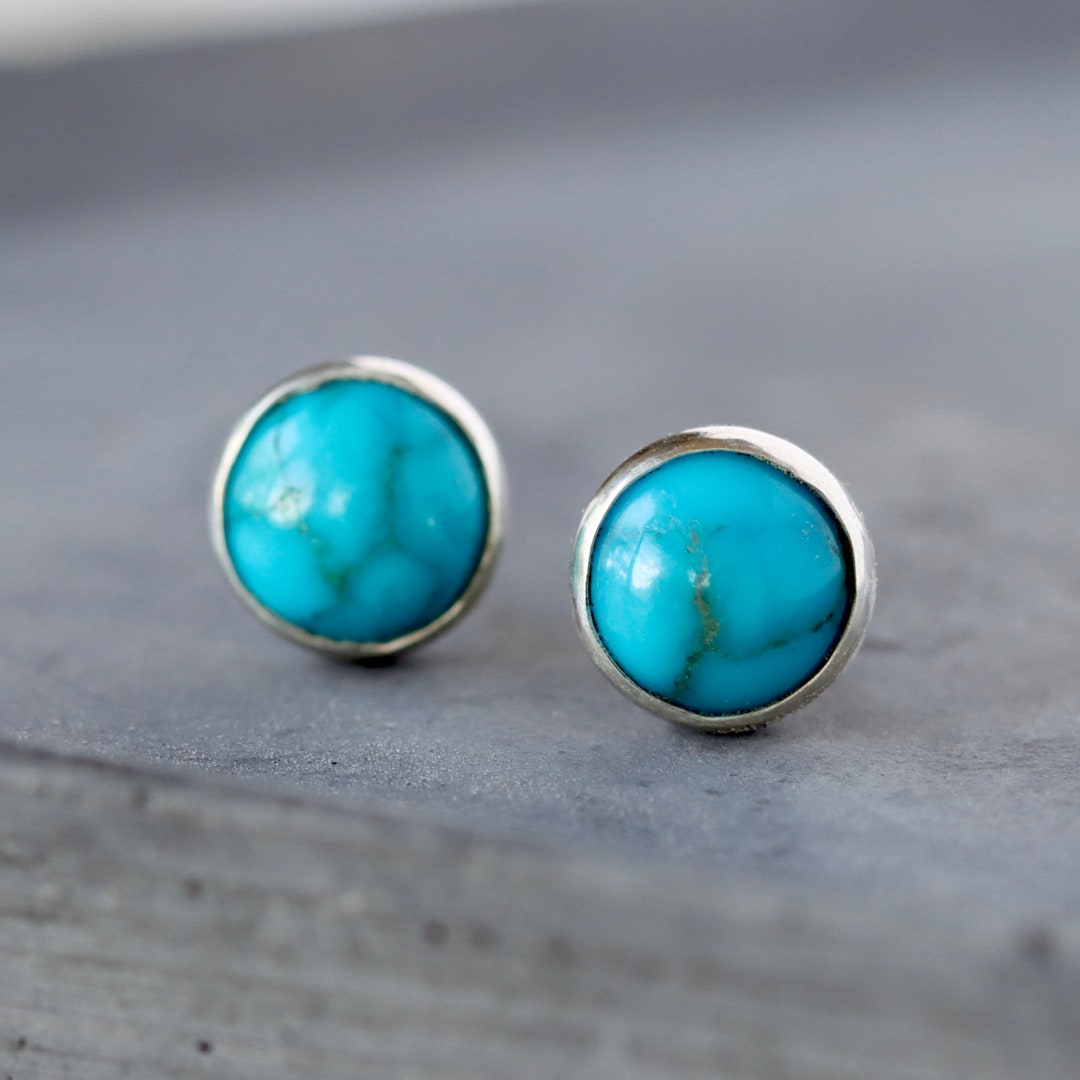 Turquoise Stud Earrings, Sterling Silver Turquoise Studs, Classic ...