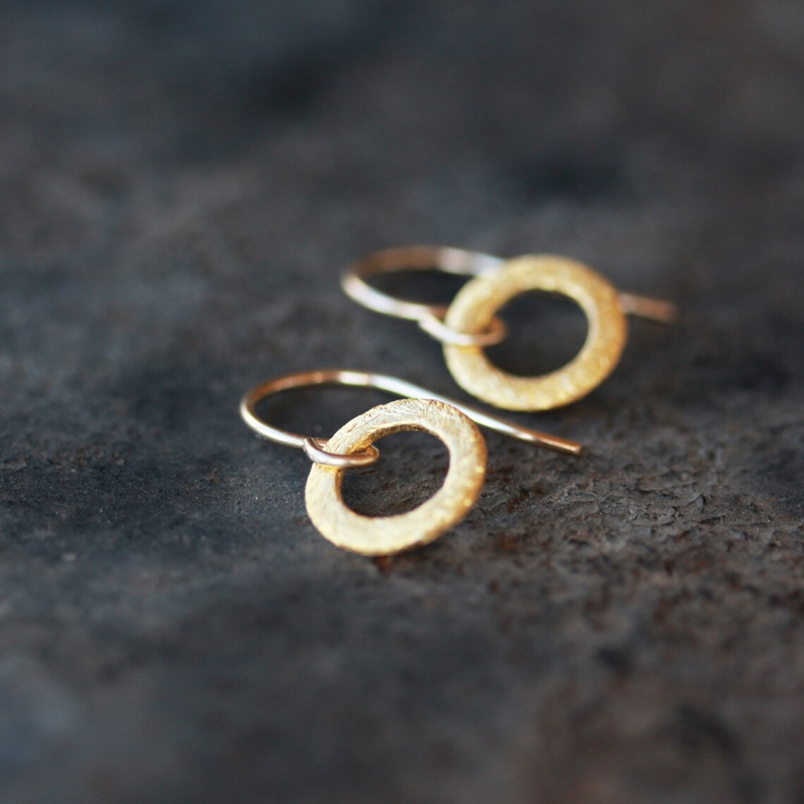 Brushed Gold Vermeil Circle Drop Earrings, Handmade Gold Filled ...