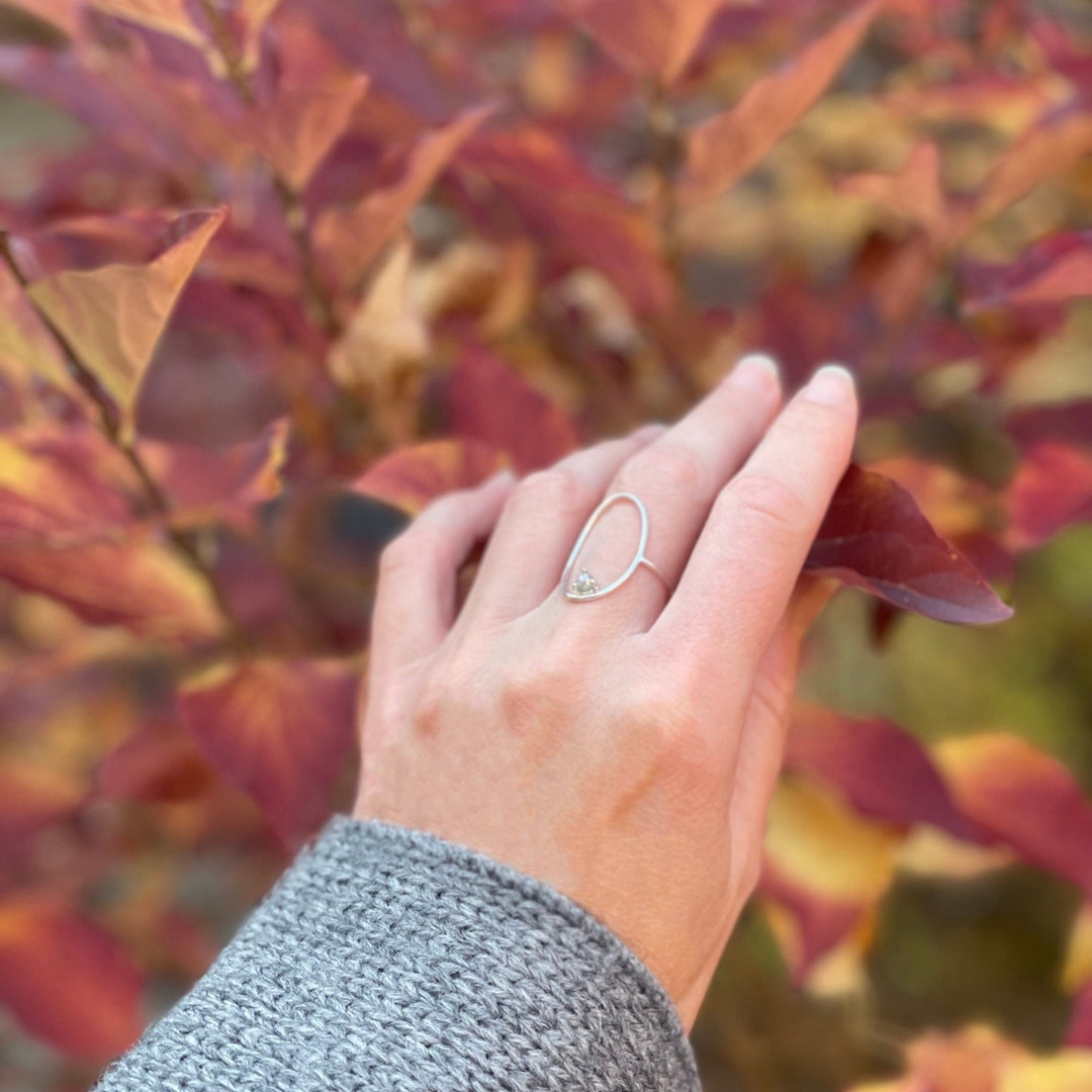 Silver Oval Ring With Gray Rose Cut Diamond Large Open Oval - Etsy