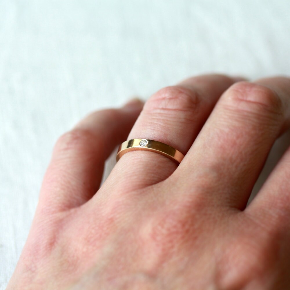 Diamond Dot Ring 14k Yellow Gold Ring Flat Band With | Etsy