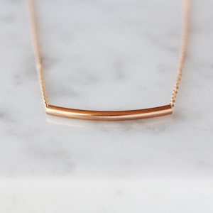 Rose Gold Bar Necklace, Dainty 14k Rose Gold Fill Curved Bar Minimalist ...
