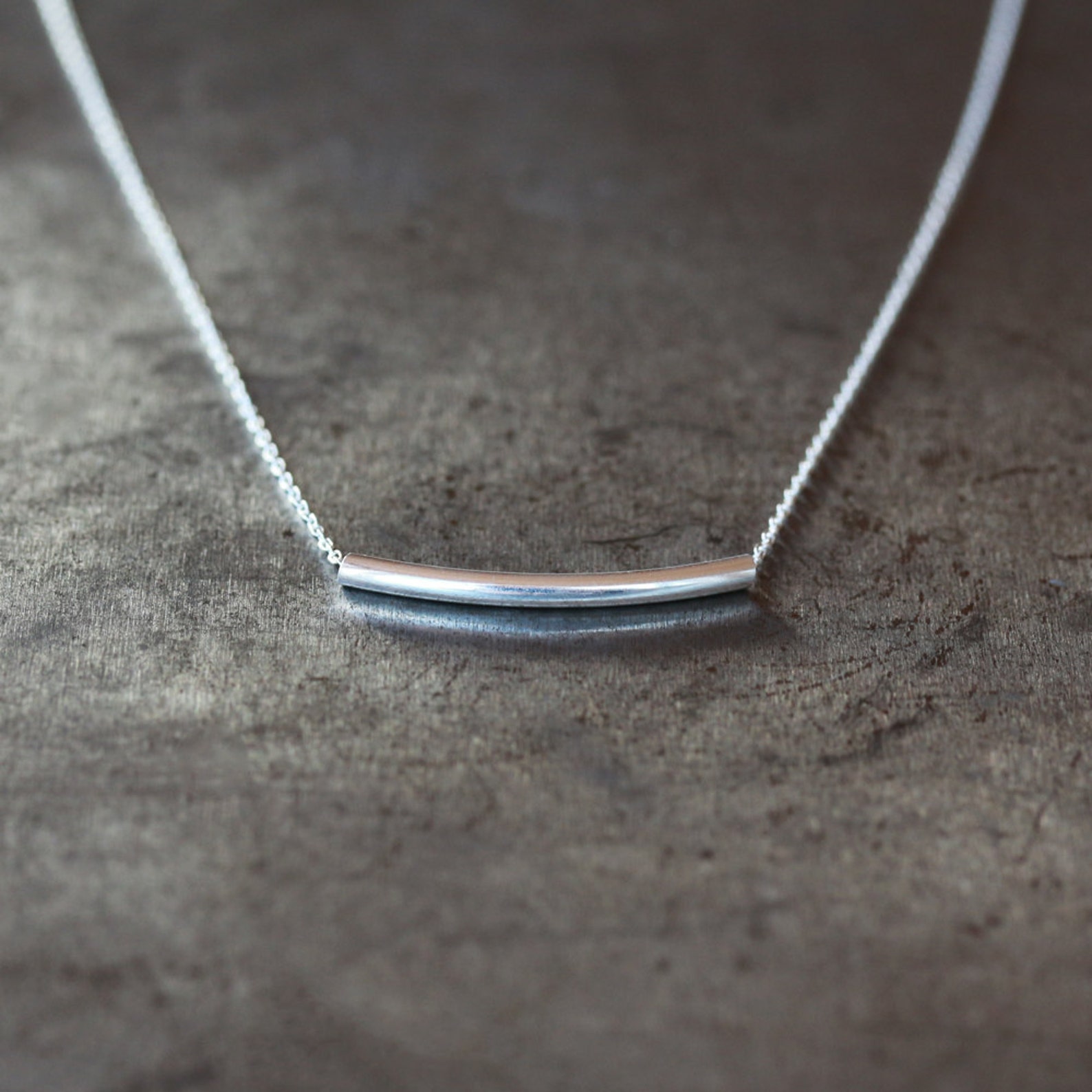 Silver Bar Necklace Curved Tube Necklace Simple Dainty | Etsy