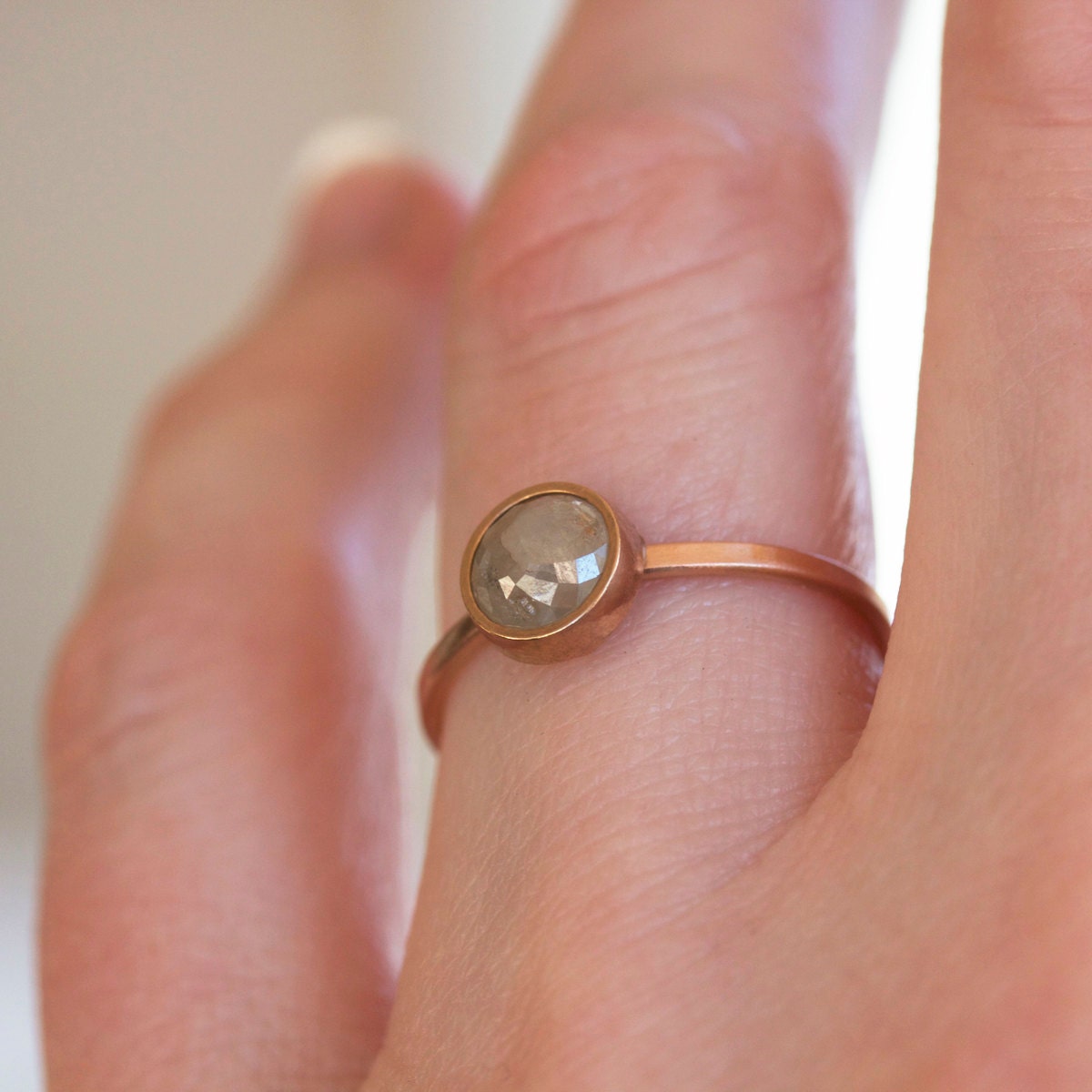 Custom Rose Cut Natural Color Diamond Ring 14k Rose Gold | Etsy