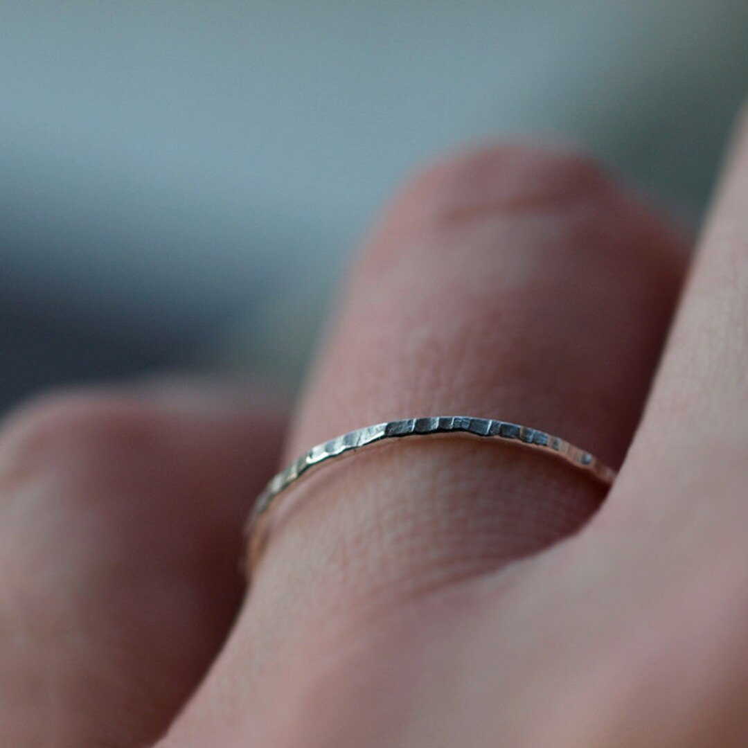 Thin Sterling Silver Ring, Hammered Stacking Ring, Slim Silver Band - Etsy