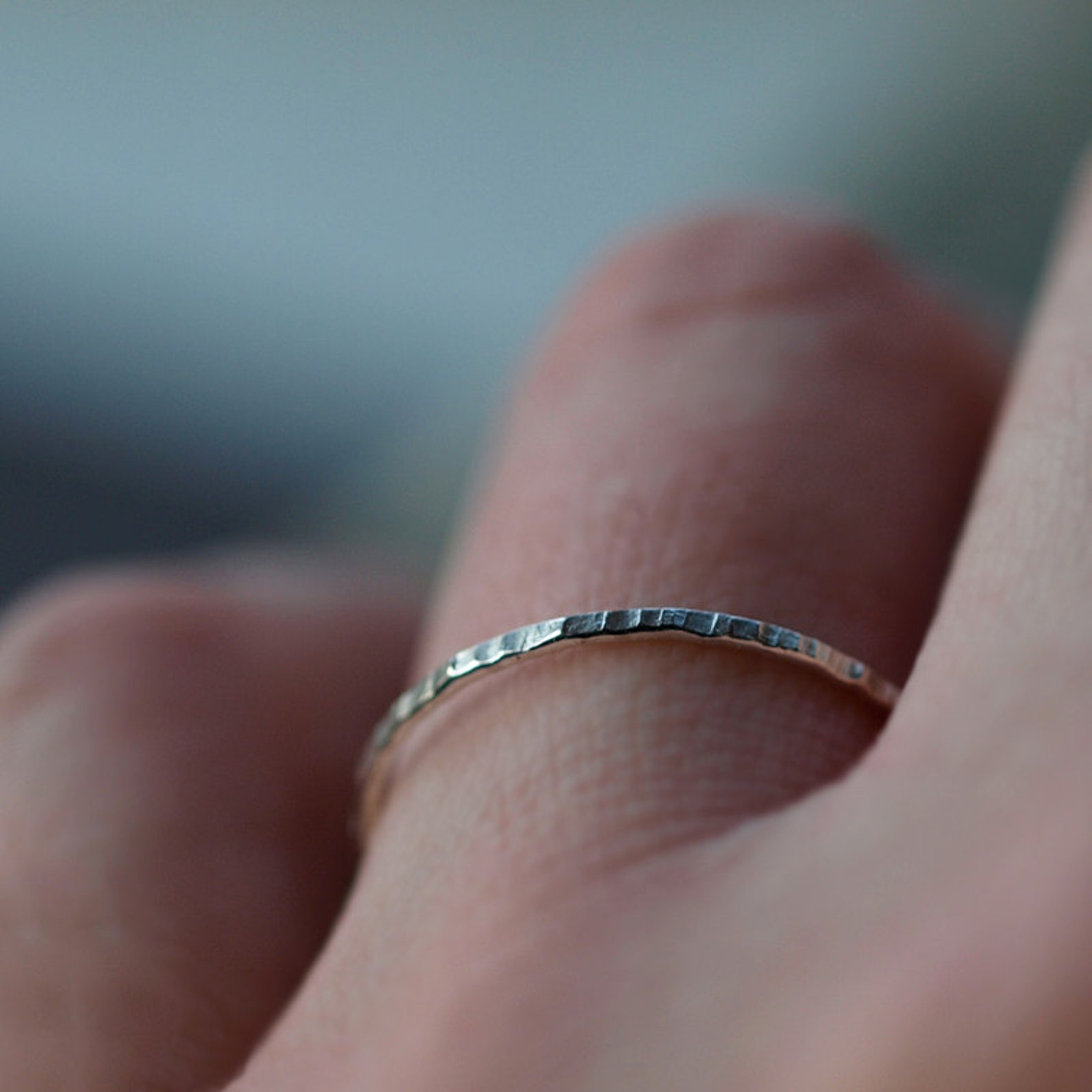 Thin Sterling Silver Ring Hammered Stacking Ring Slim Silver - Etsy