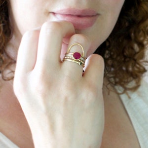 Gold Half Moon Ring, Solid Gold Arc Ring, 14k Yellow Gold Half Circle ...