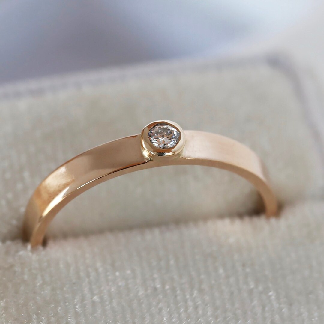 Low Profile Diamond Ring 14k Yellow Gold Gender Neutral - Etsy