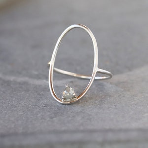 Silver Oval Ring With Gray Rose Cut Diamond, Large Open Oval Ring With ...