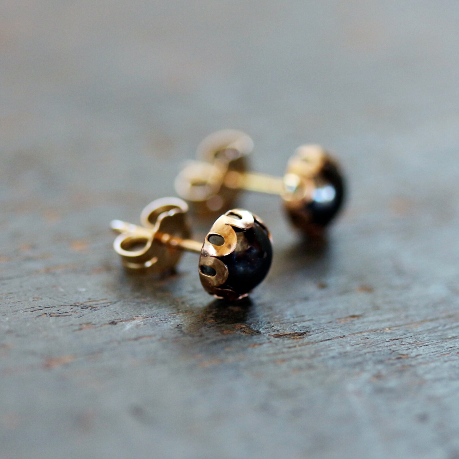 Hematite Stud Earrings, 14k Gold Filled Posts, Black Gemstone Jewelry ...