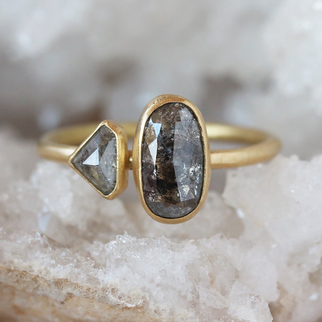 Oval and Shield Diamond Ring, Asymmetrical Multi-stone Ring, Salt and ...