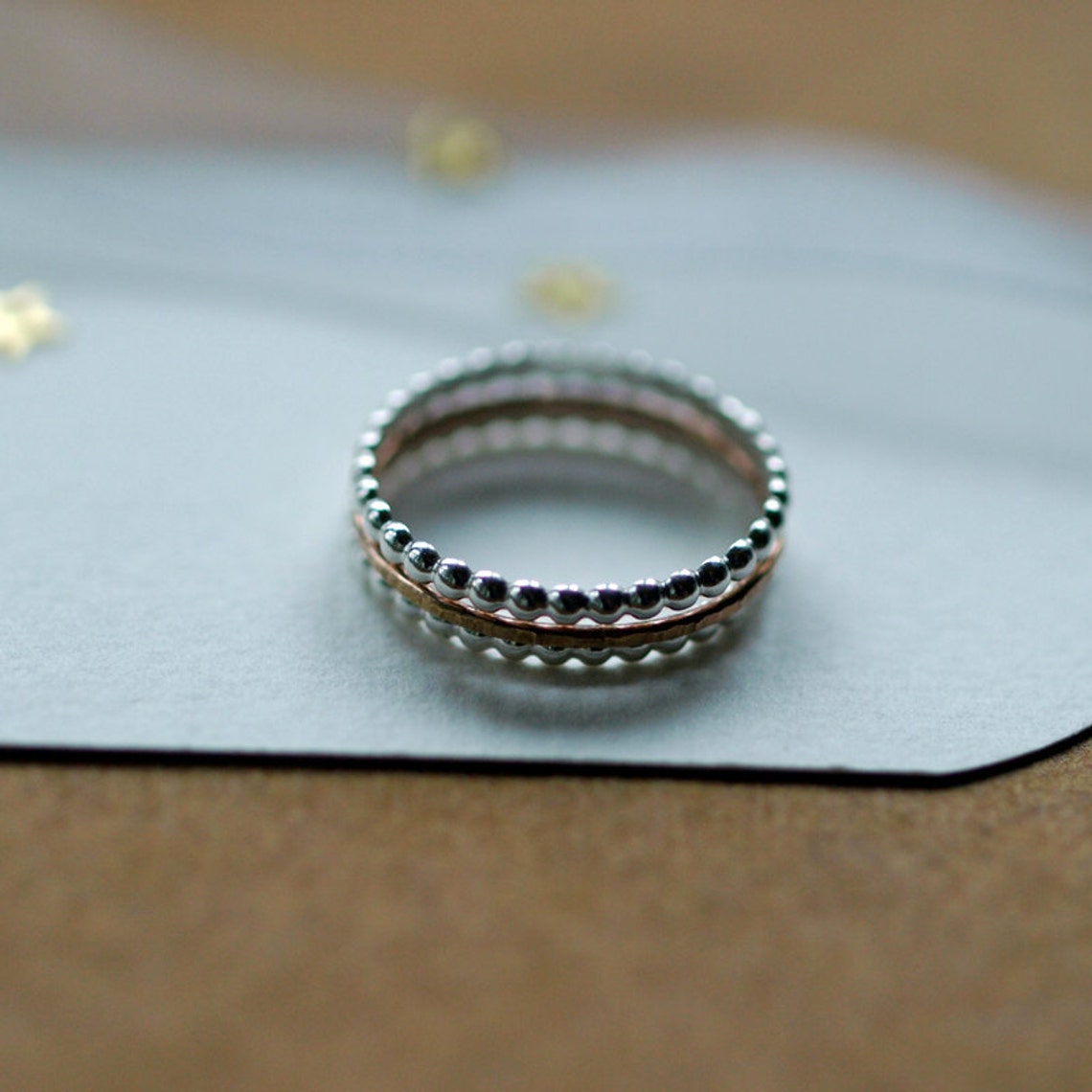 Stacking Ring Set of 3 Mixed Metal Rings / Silver Dotted | Etsy
