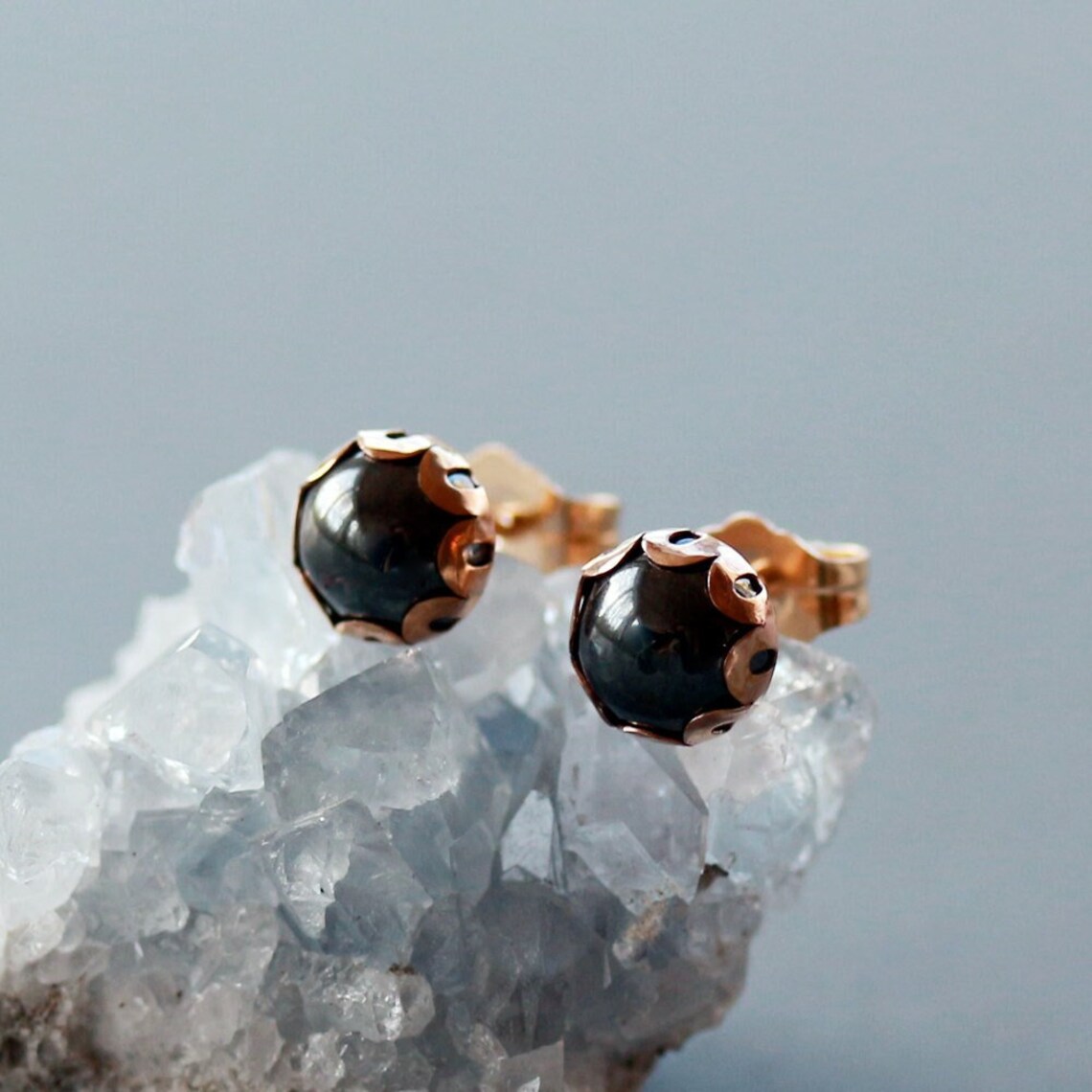 Hematite Stud Earrings, 14k Gold Filled Posts, Black Gemstone Jewelry ...