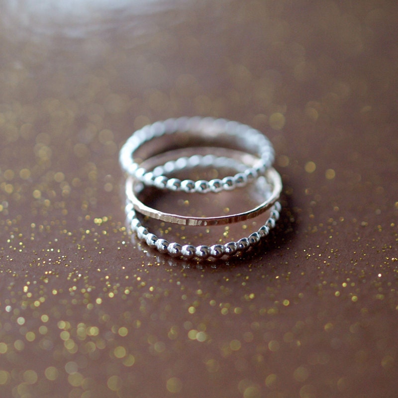 Stacking Ring Set of 3 Mixed Metal Rings / Silver Dotted - Etsy