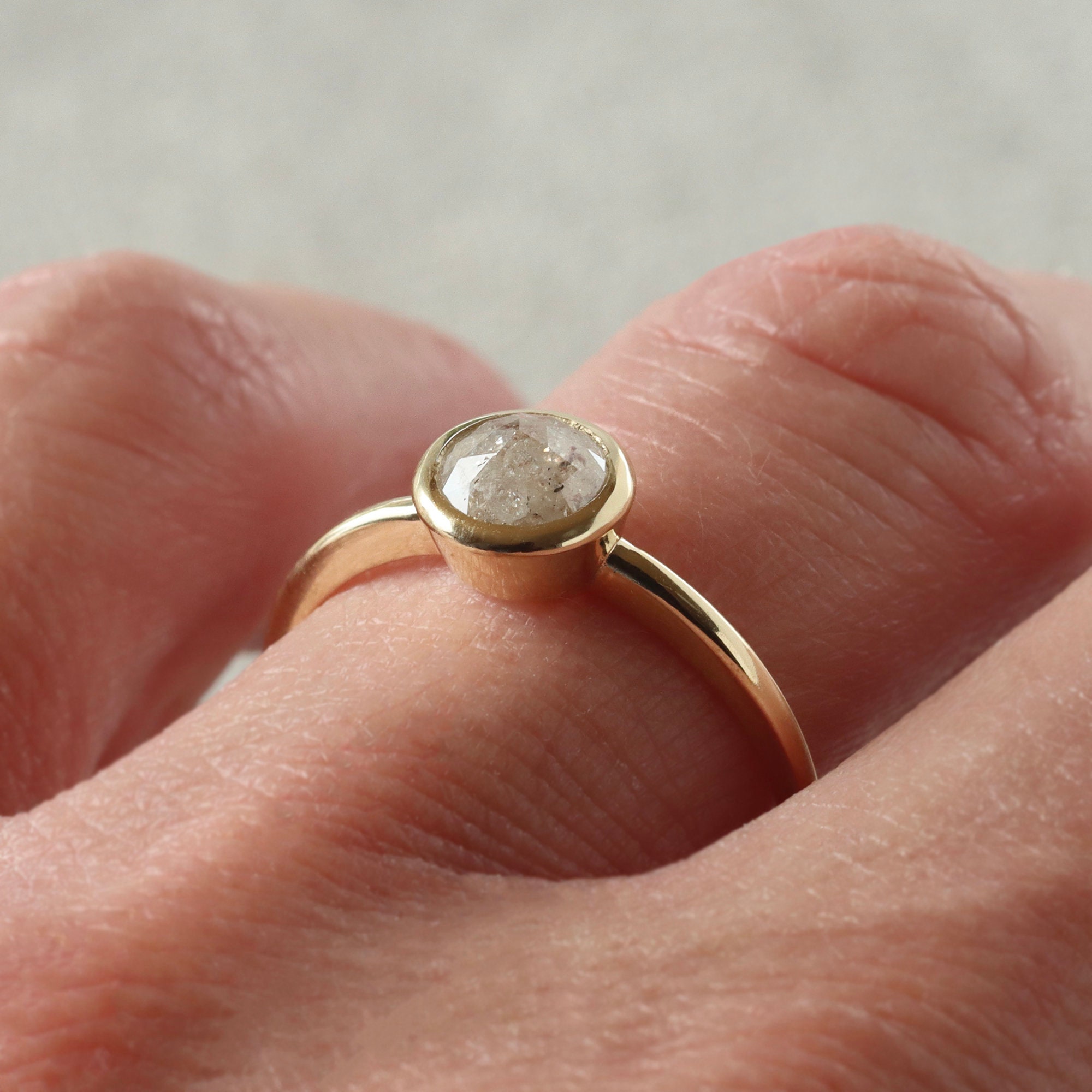 Icy Diamond Ring, Natural Rose Cut Diamond, 14k Yellow or Rose Gold ...